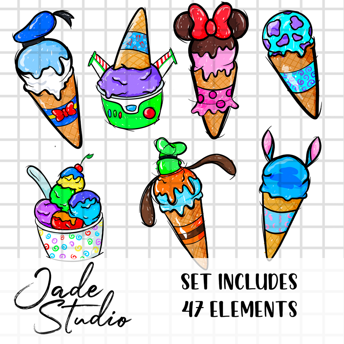 Character Ice Cream Cones Clip Art Set – Jade Studio by Charise
